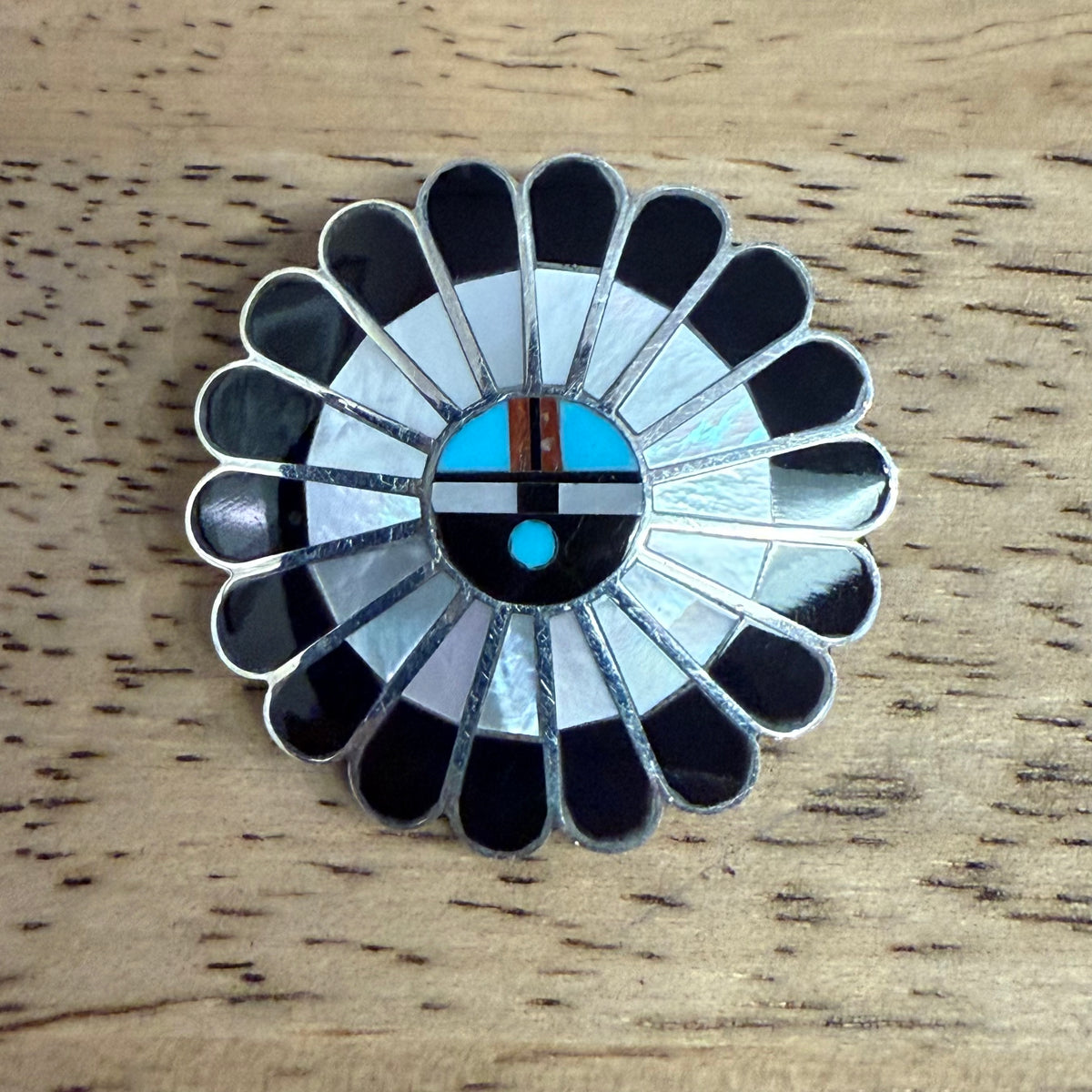 Zuni Sun Face Pin/Pendant, by Aprilene Unkenstine– Raven Makes Gallery