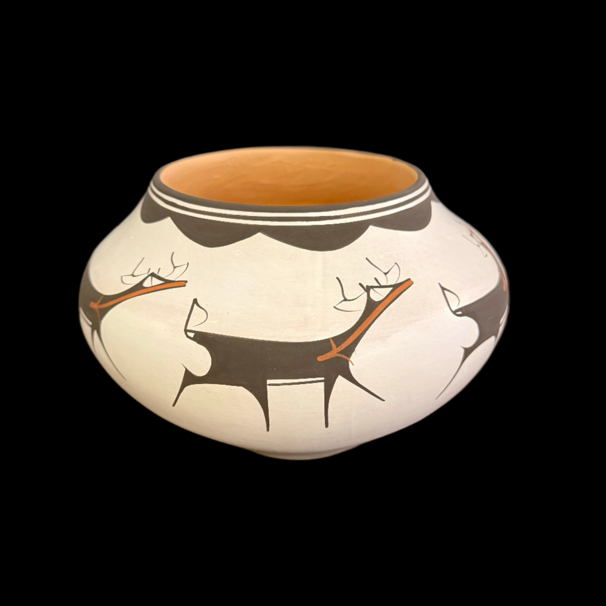 White Slipped Zuni Pot with Deer, by Anderson Peynetsa– Raven Makes Gallery
