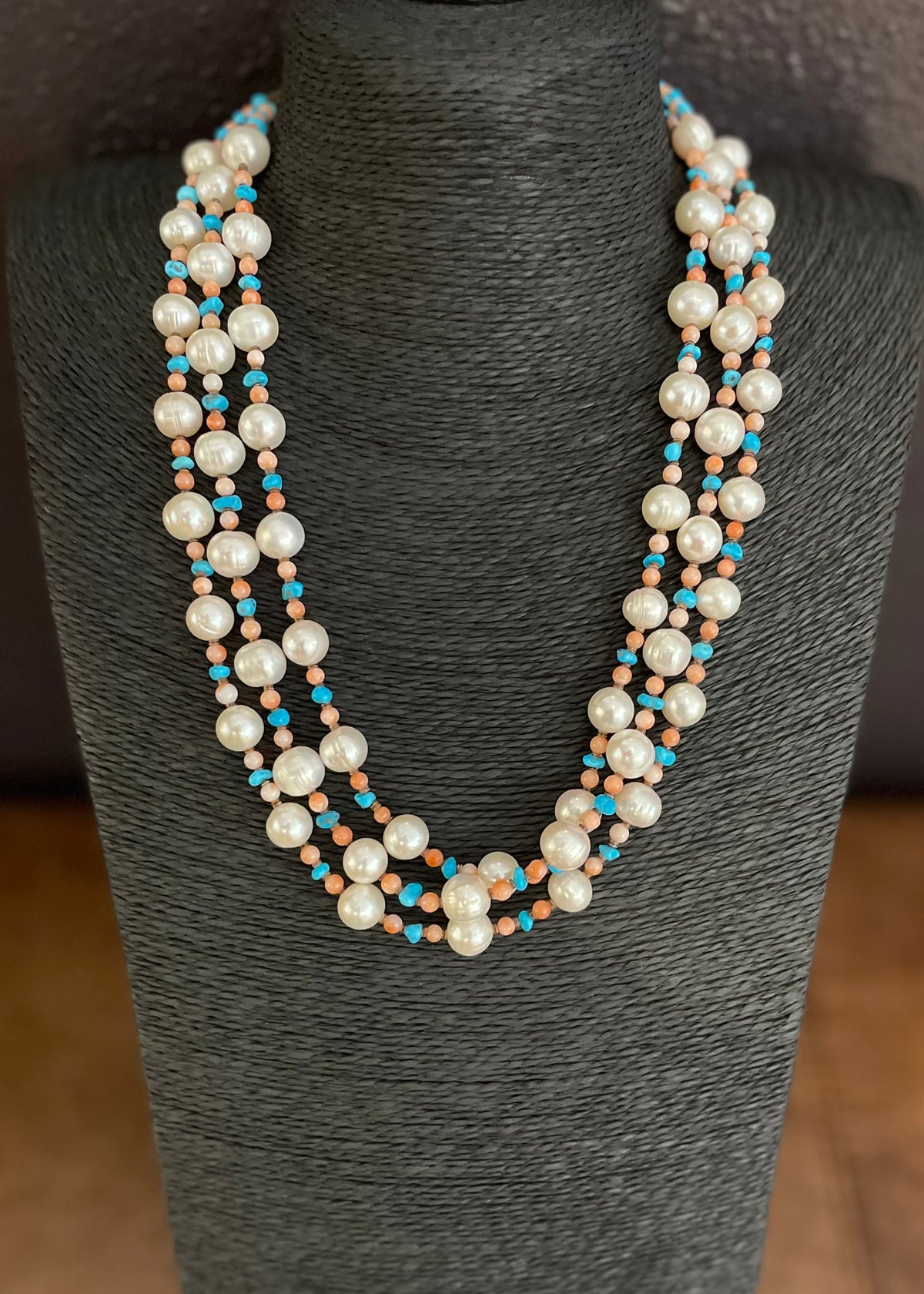 Pearls and Sleeping Beauty Turquoise Navajo Necklace– Raven Makes Gallery