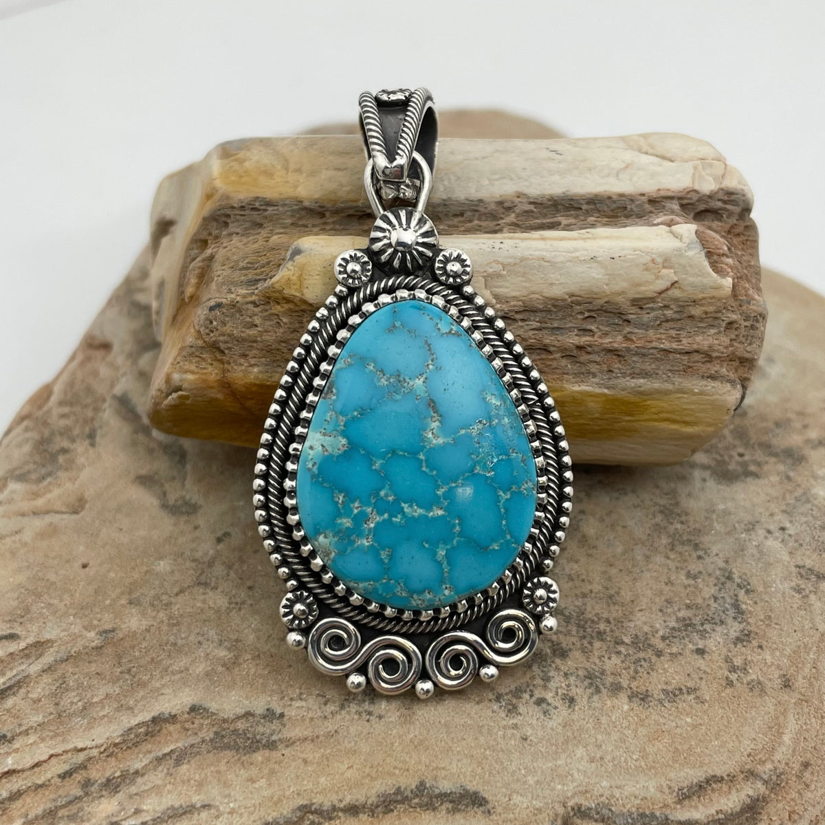 Kingman Turquoise and Silver Pendant, by Ivan Howard– Raven Makes Gallery