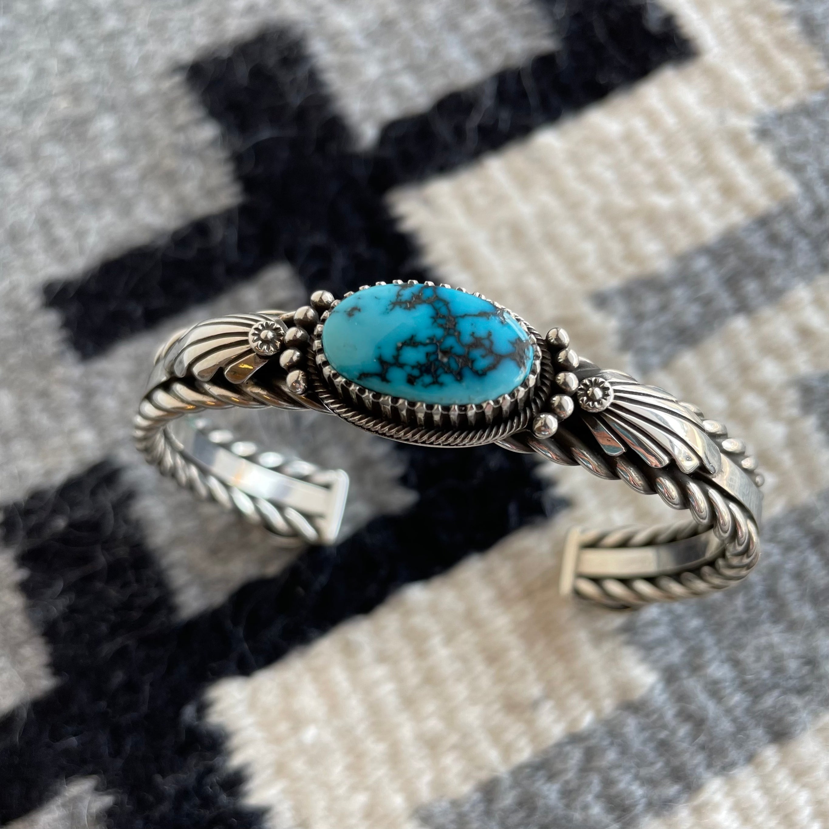 Black Matrix Nevada Blue Turquoise and Silver Bracelet, by Ivan Howard ...