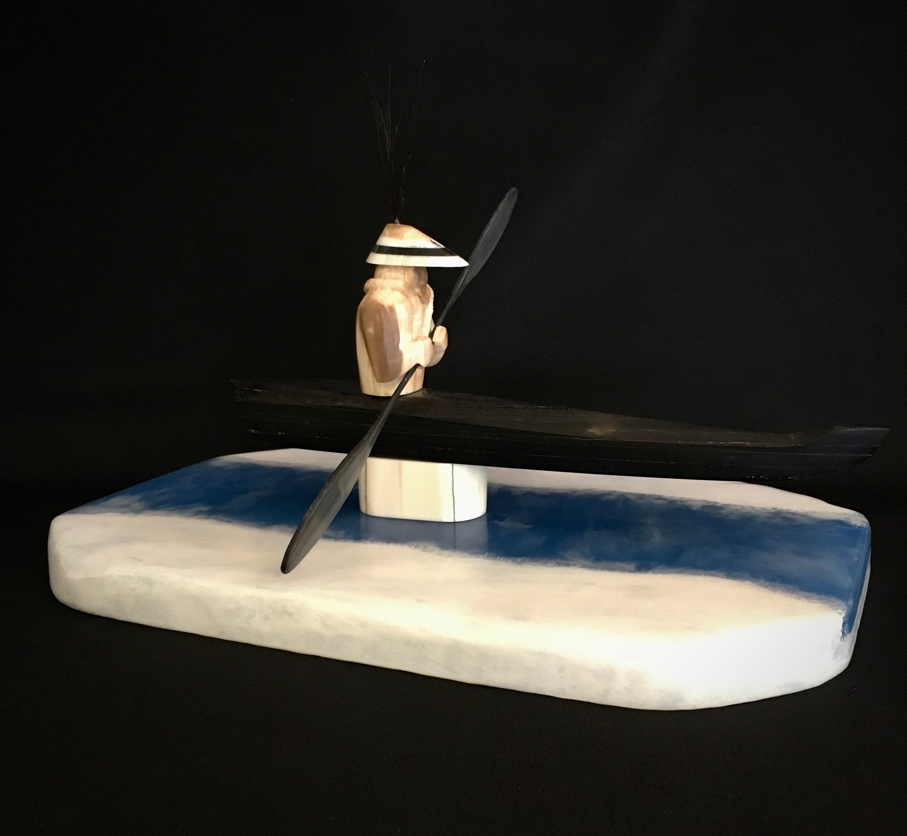 Baleen Kayak with Ivory Kayaker, by Don Johnston, at Raven Makes Gallery