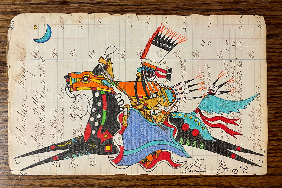 Ledger Art, by Terrance Guardipee at Raven Makes Gallery