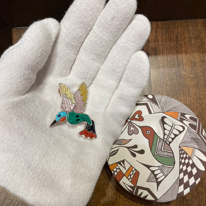 Zuni Inlay Hummingbird Pendant, by Tamara Pinto– Raven Makes Gallery