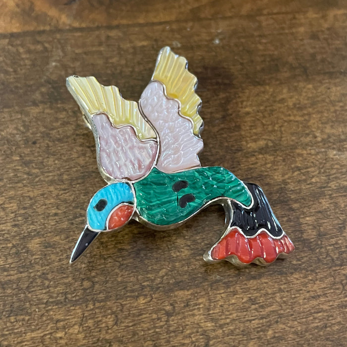 Zuni Inlay Hummingbird Pendant, by Tamara Pinto– Raven Makes Gallery