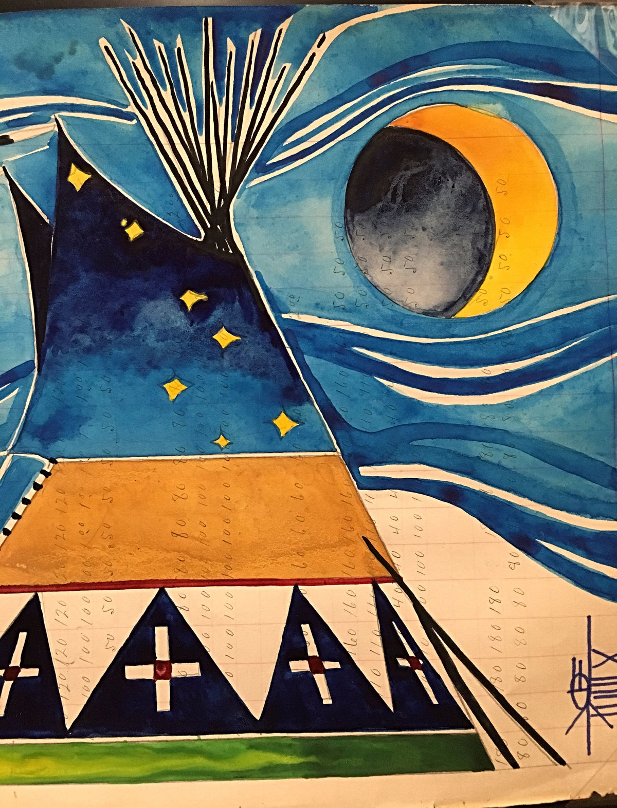 Winds of Change, Plains Ledger Art, by Joe Pulliam– Raven Makes Gallery