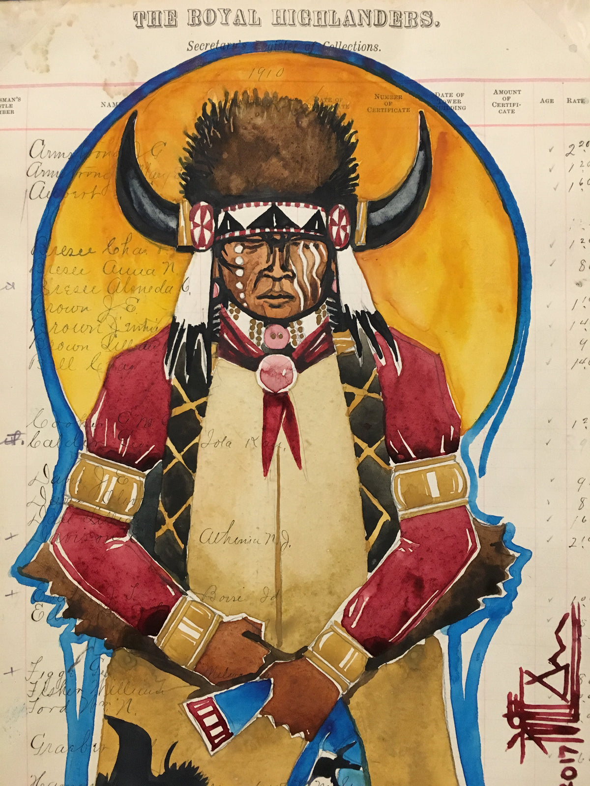Buffalo Head Dress Society, Plains Ledger Art, by Joe Pulliam– Raven ...
