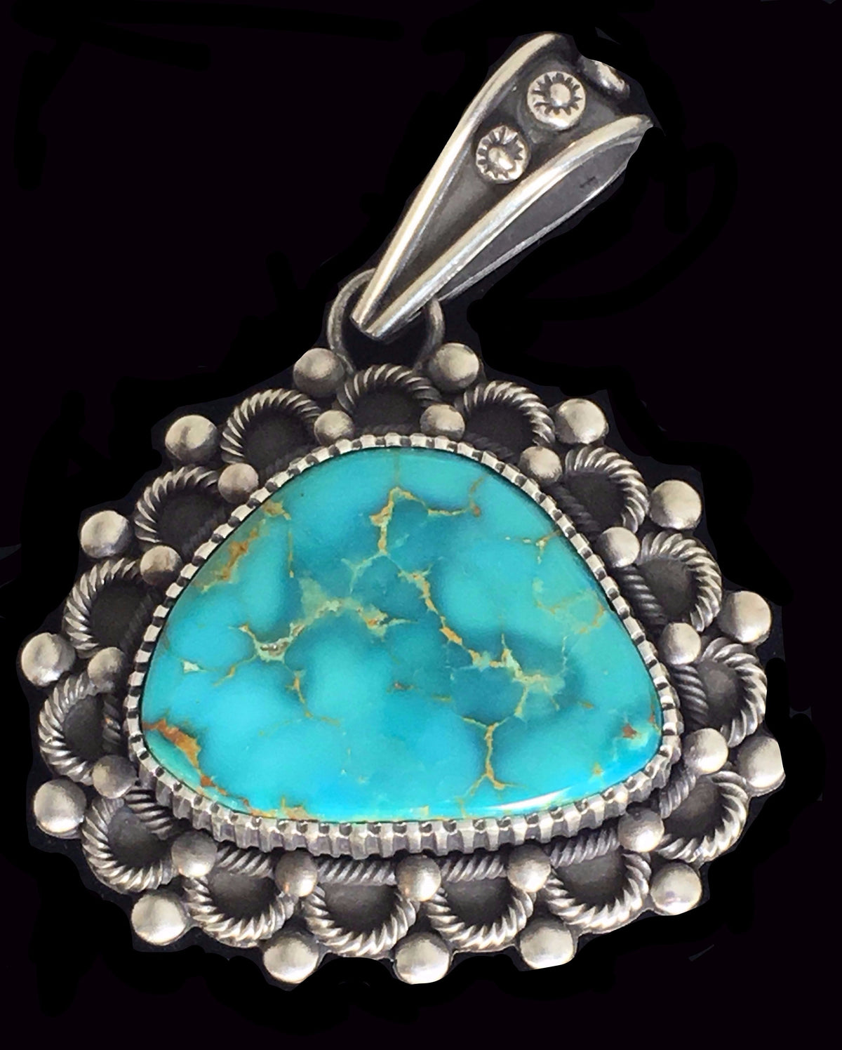 Kingman Turquoise and Silver Pendant, by Ivan Howard– Raven Makes Gallery